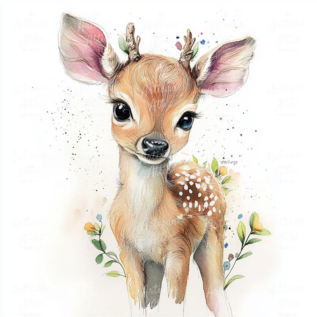 12 Watercolor Baby Deer Clip Art, Cute Woodland Fawn Digital Clipart ...