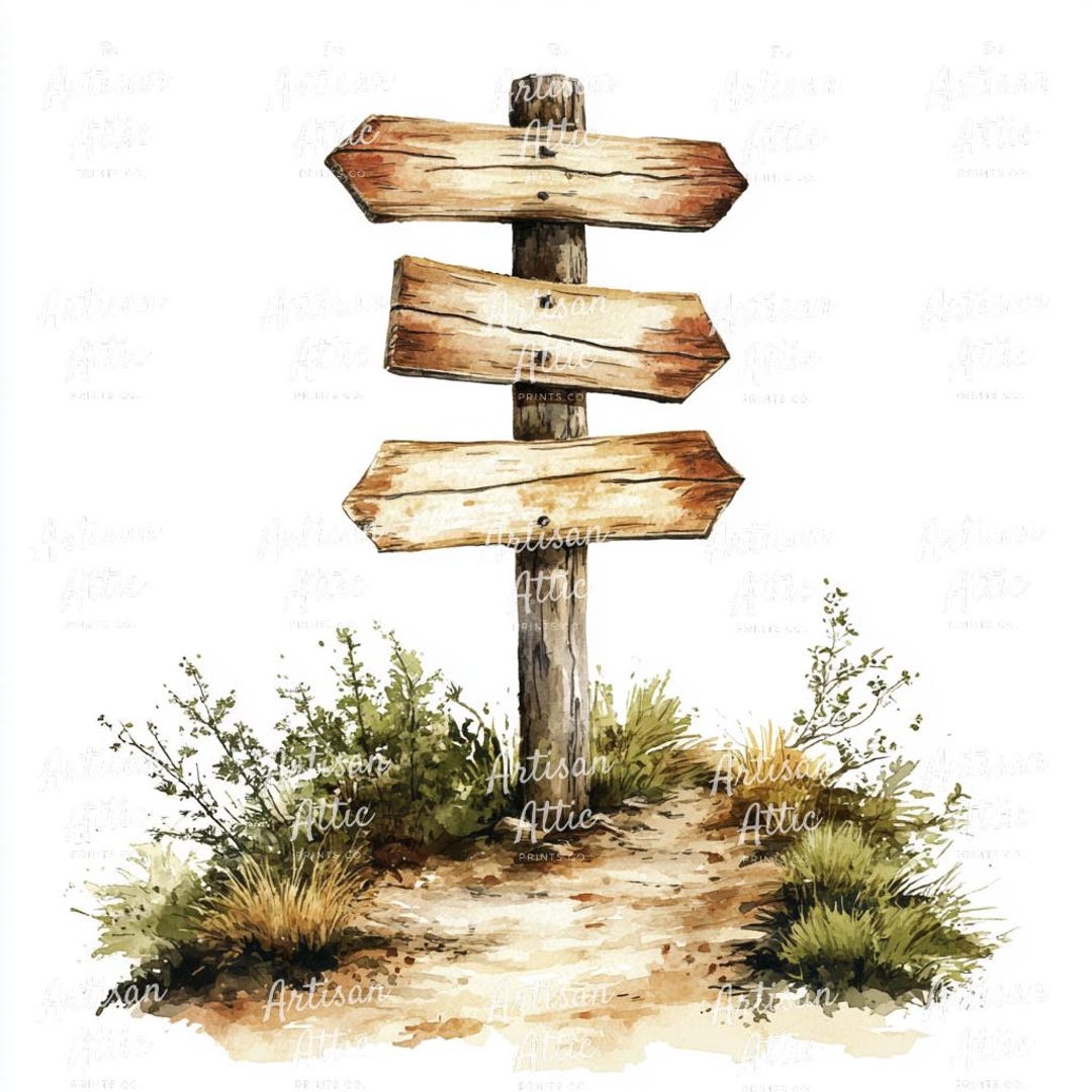 13 Quirky Rustic Wooden Signpost Watercolor Clipart for Digital Crafts ...