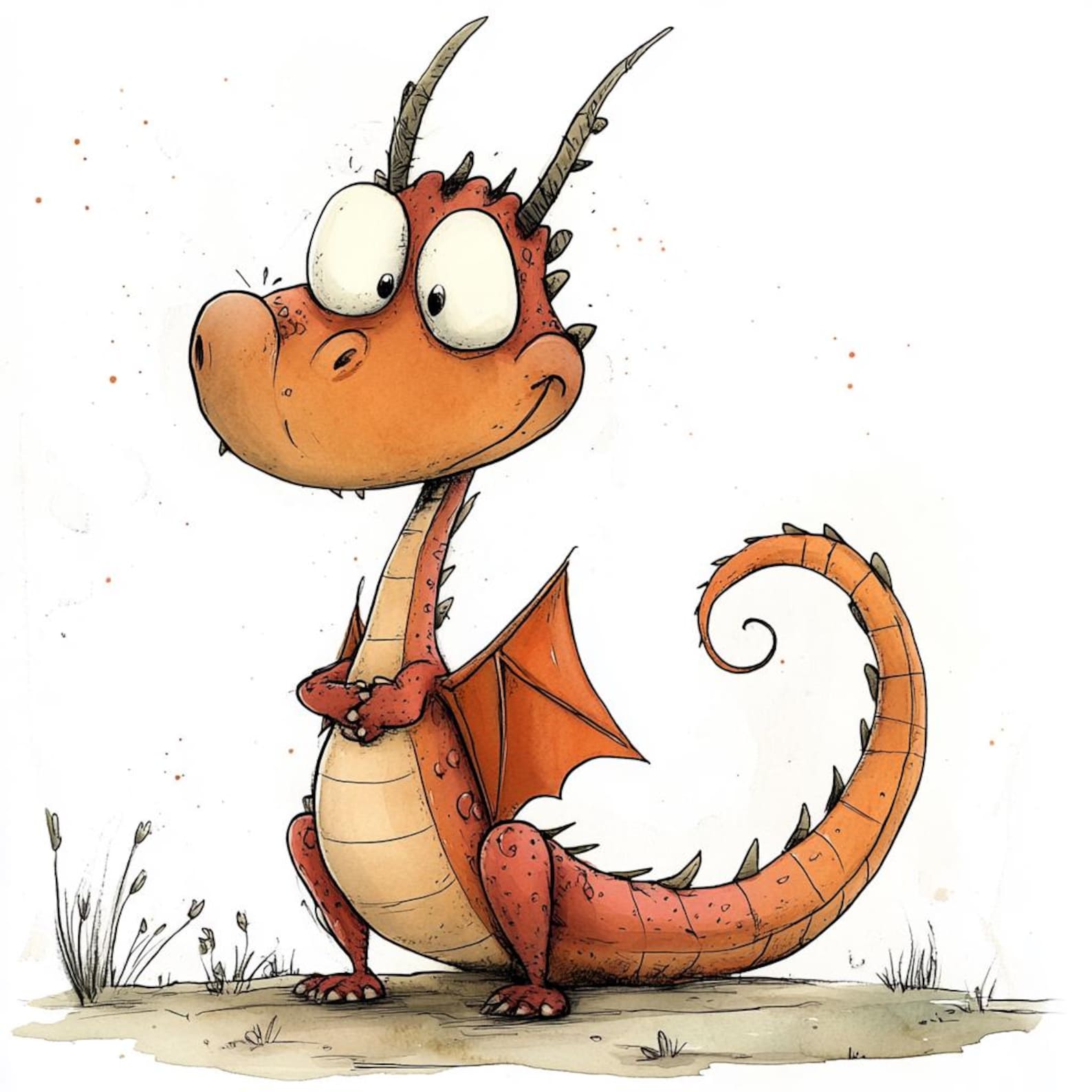 Funny Dragon Watercolor Clipart, Goofy Face (digital Download, 14 ...