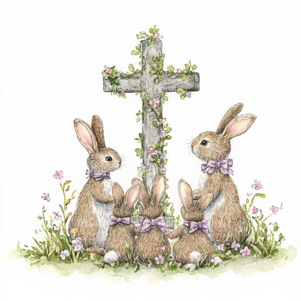 11 Watercolor Easter Clipart, Cute Rabbits at Cross, Spring Floral ...