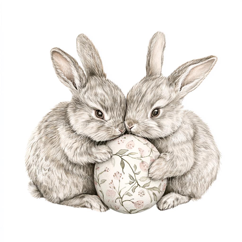 12 Cute Bunnies Holding Easter Egg – Spring Easter Art With Two ...