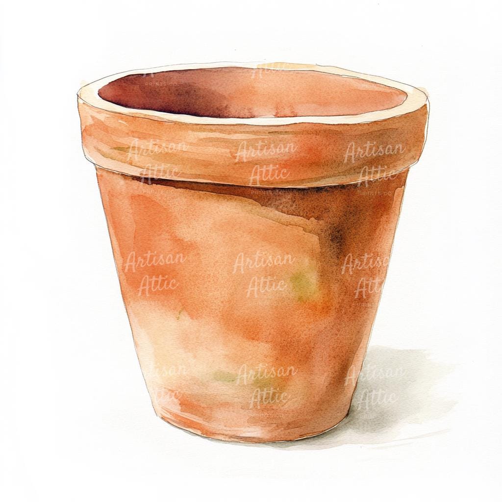 12 Watercolor Terracotta Pot With Plant, Potted Herb Illustration ...