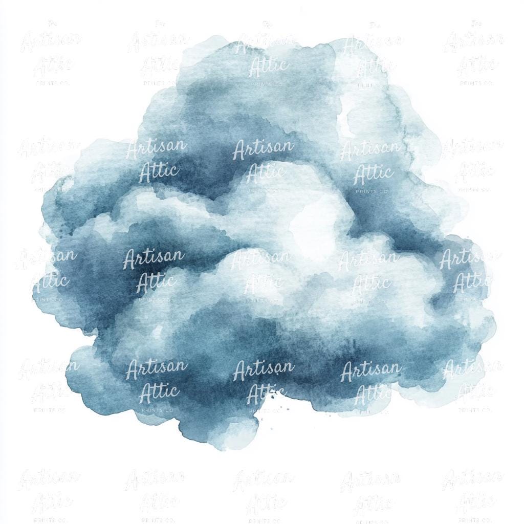 15 Calm Blue Watercolor Clouds Clip Art for Digital Download – Perfect ...
