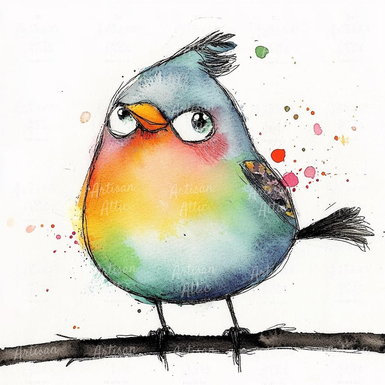 12 Colorful Whimsical Bird Watercolor Clip Art Digital Download | Fun ...
