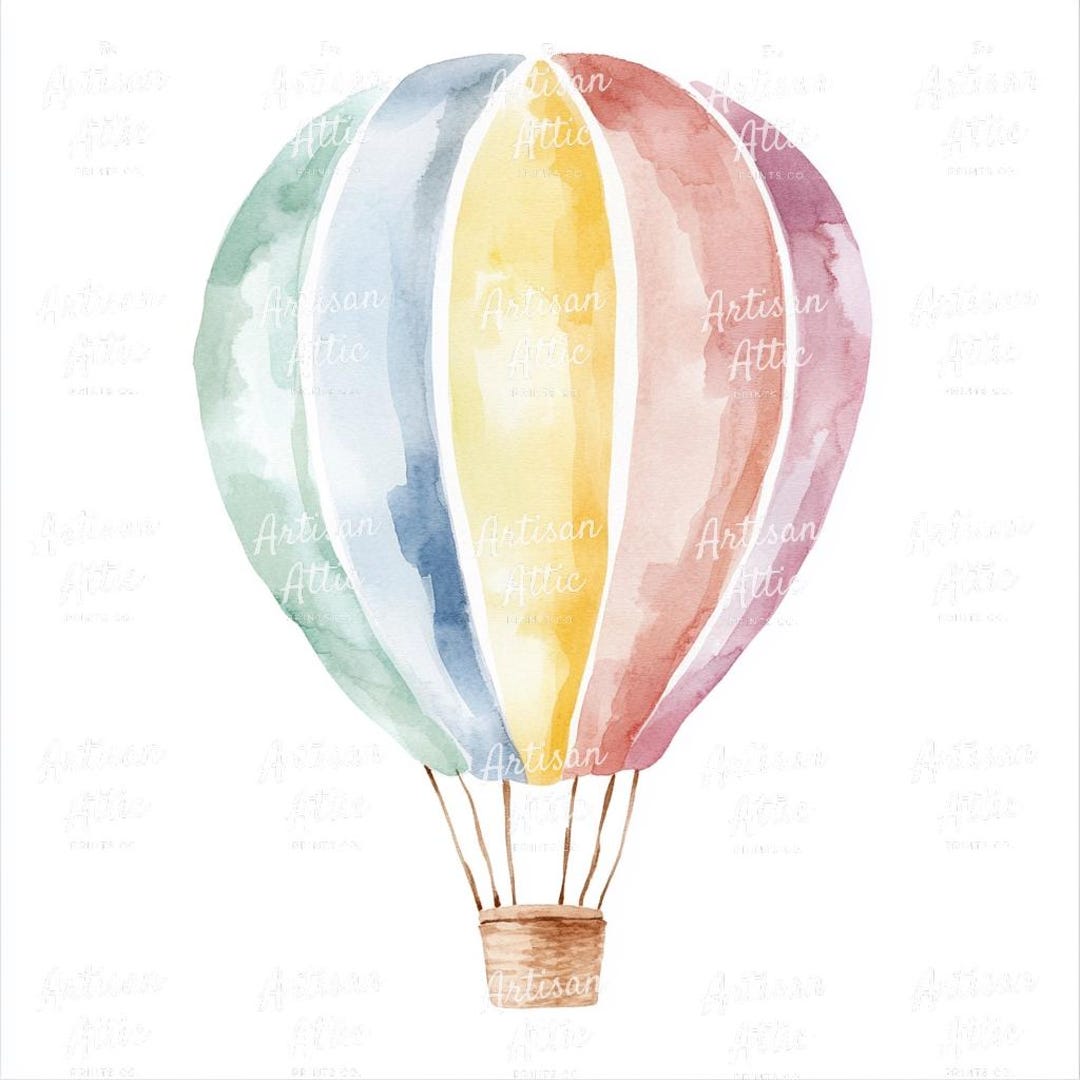 Pastel Rainbow Hot Air Balloon Watercolor Clipart (JPG, 15 Images) - Etsy