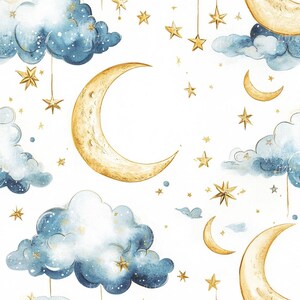 12 Watercolor Night Sky Clipart | Moon and Stars | Clouds and Sun ...