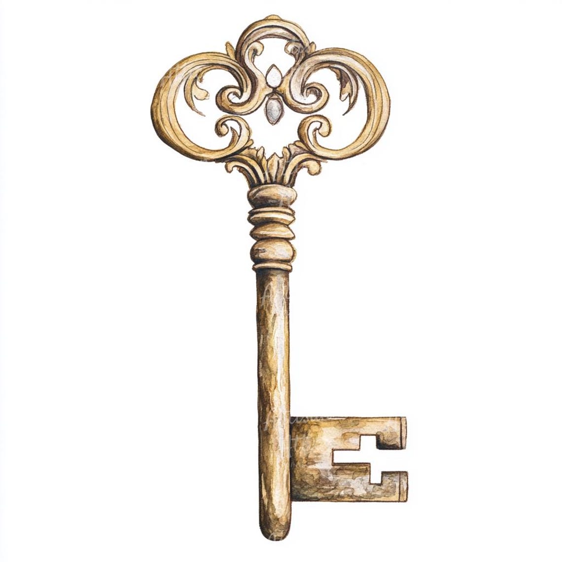 10 Watercolor Antique Key Clipart, Vintage Skeleton Key, Hand-painted ...