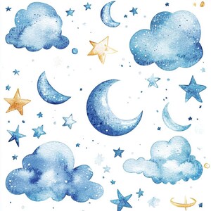 12 Watercolor Night Sky Clipart | Moon and Stars | Clouds and Sun ...