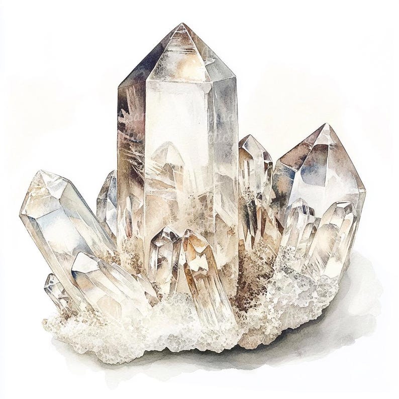12 Watercolor Crystal Clipart | Digital Gemstone Illustration | Quartz ...
