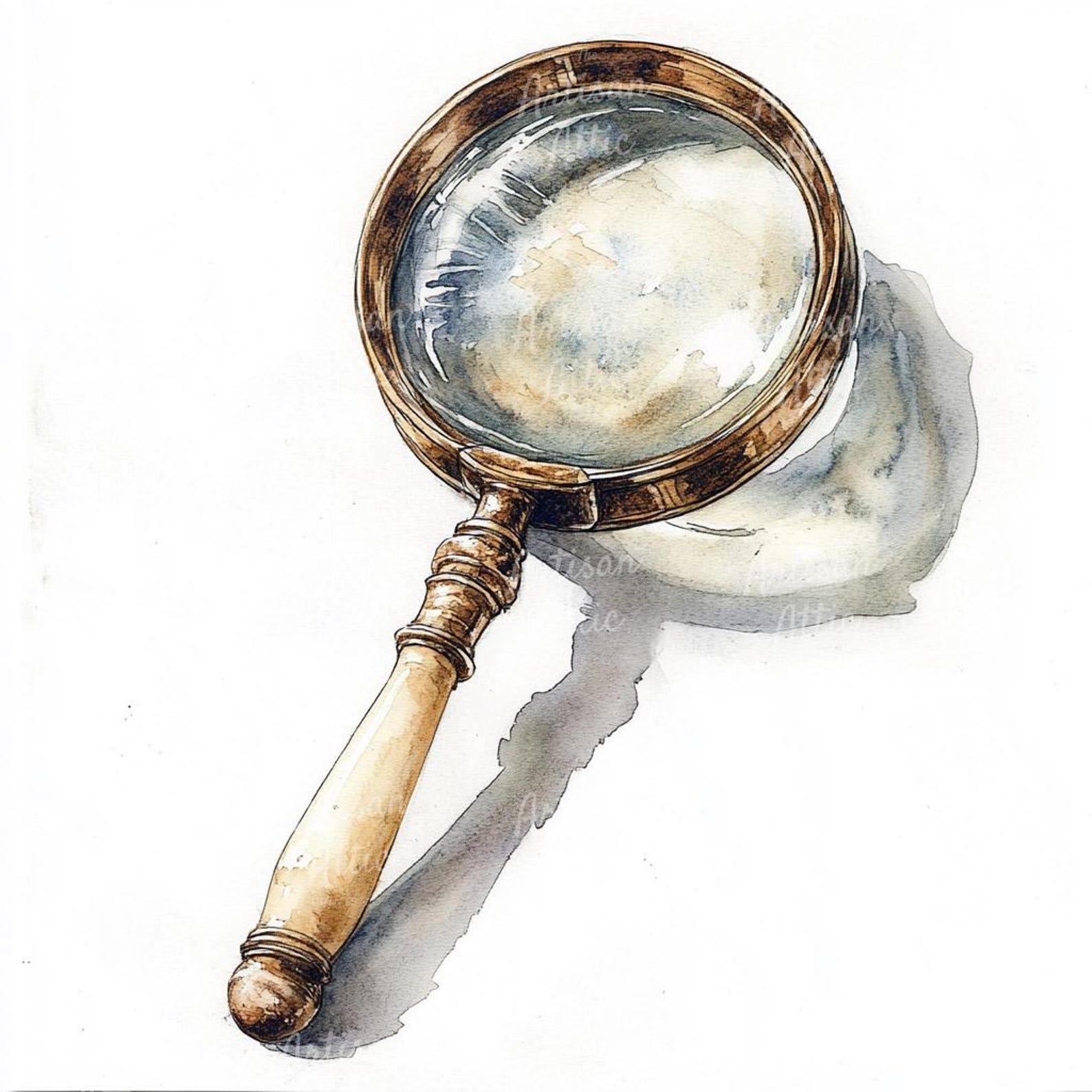 11 Watercolor Magnifying Glass Clipart, Antique Magnifier, Vintage ...