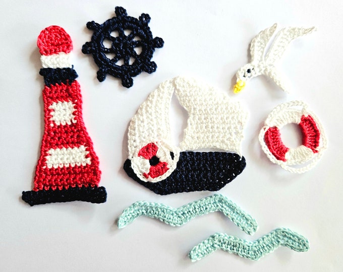 Crochet Nautical Applique Beach Theme Decorations Sew on Patches for ...