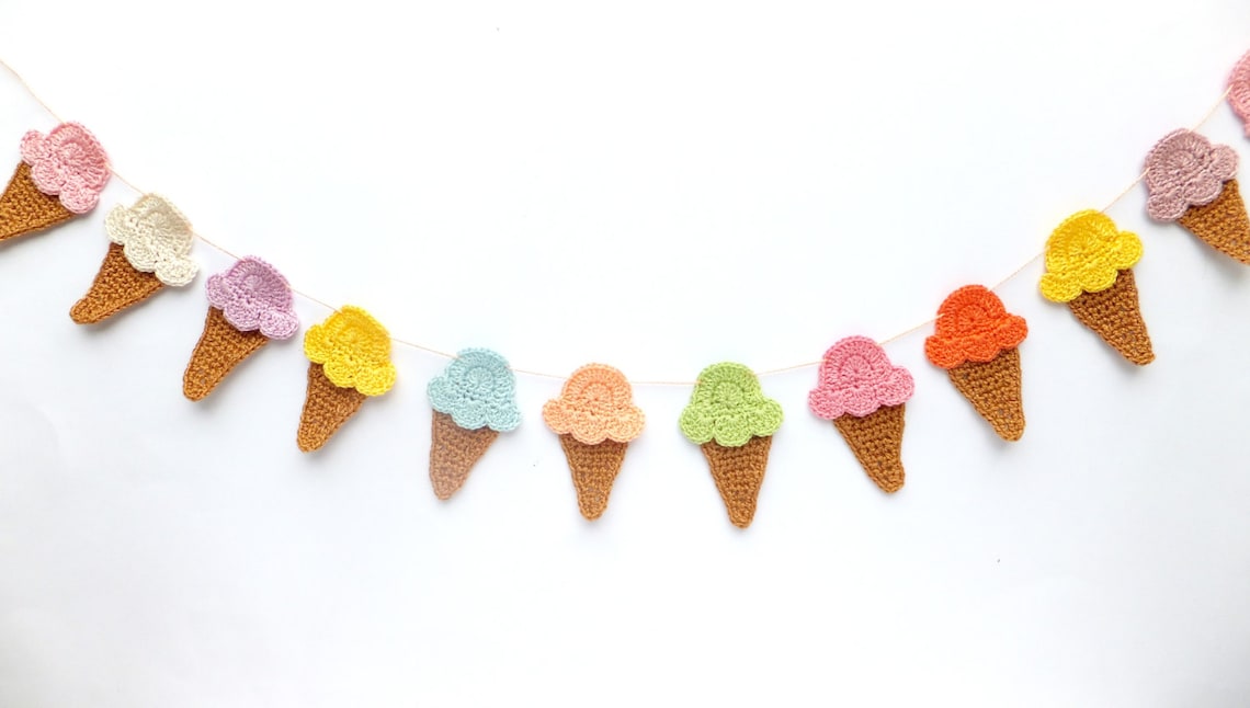 Ice Cream Garland Kids Wall Garland Crochet Ice Cream Cone Decor ...