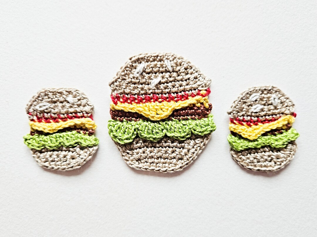 Hamburger Applique Patches for Food Lovers Crochet Burger Cheeseburger ...