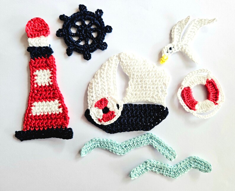 Crochet Nautical Applique Beach Theme Decorations Sew on Patches for Clothes Blue Red Sea Theme ...
