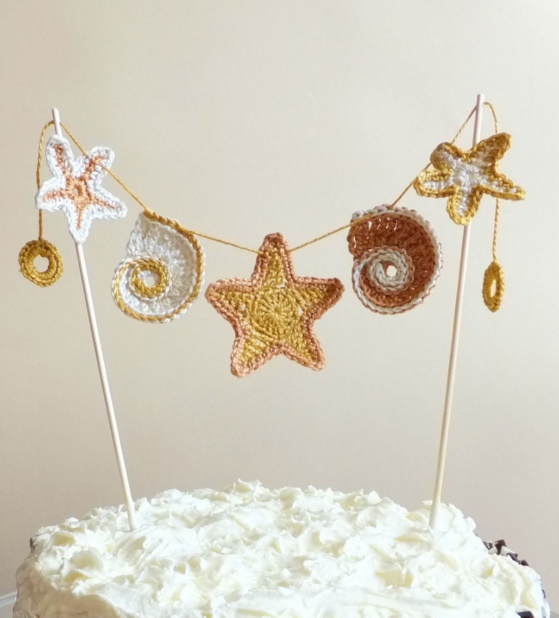 Beach Theme Cake Topper Crochet Sea Shells Garland Sea Shells Cake ...