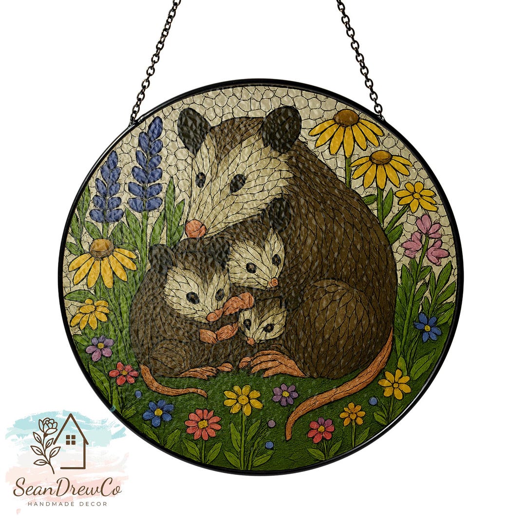 Possum Family Acrylic Window Hanging, Wildflower Animal Decor, Mother ...
