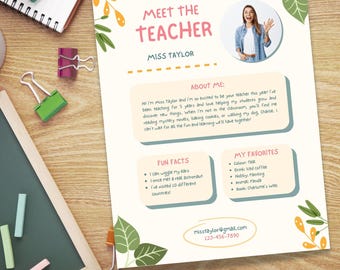 Cute Meet the Teacher Canva Template | Editable Teacher Introduction ...
