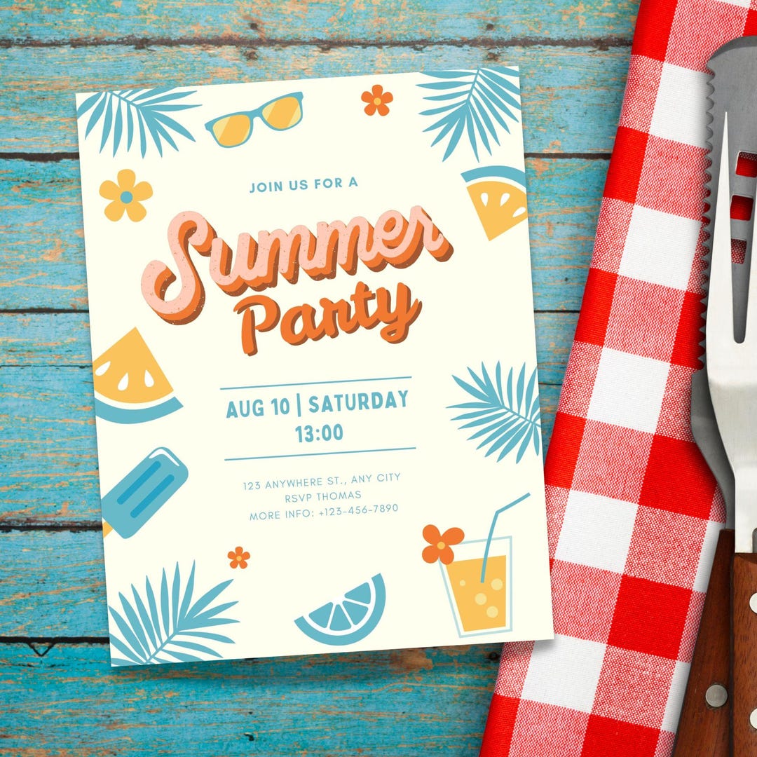 Summer Party Invitation Template – Fun Editable Canva Design, Instant ...