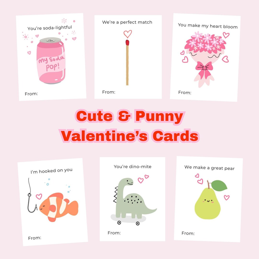 Punny Valentine's Day Cards, Classroom Valentines (PDF & PNG Files ...