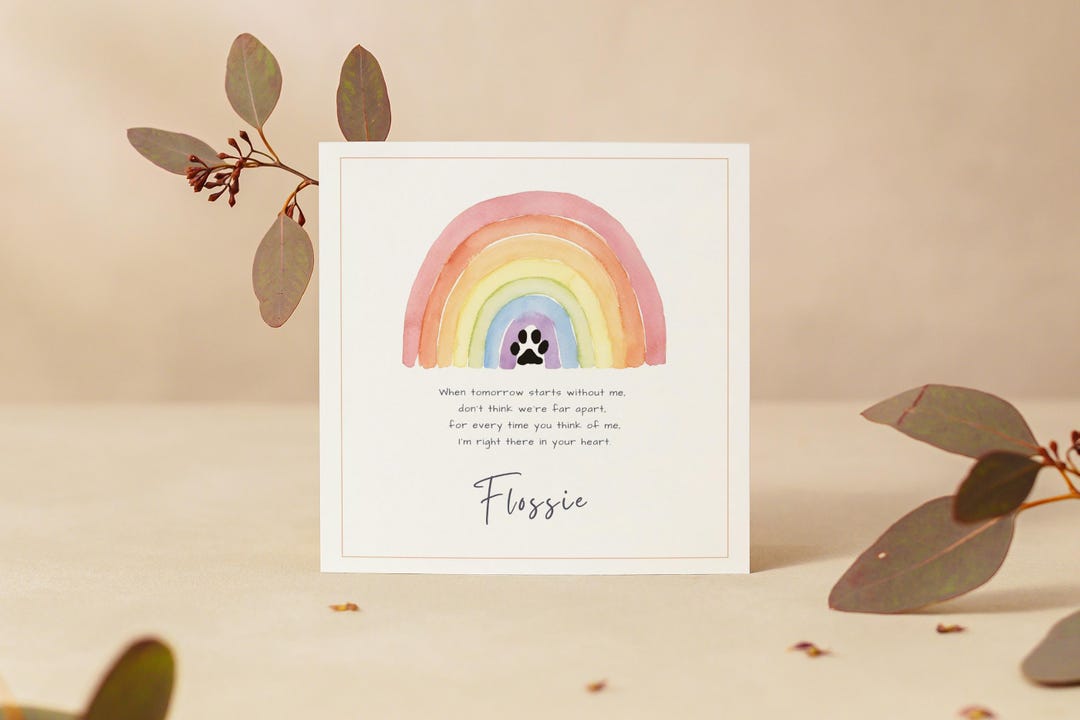 Watercolor Rainbow Bridge Pet Loss Card: Editable Canva Template ...