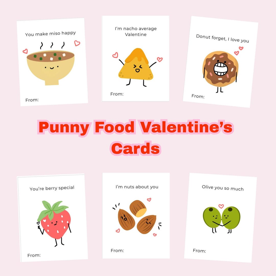 Food Pun Valentine Cards, Printable Classroom Valentines (PDF Download ...