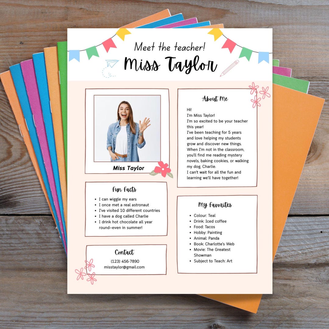 Cute Meet the Teacher Canva Template | Editable Teacher Introduction ...