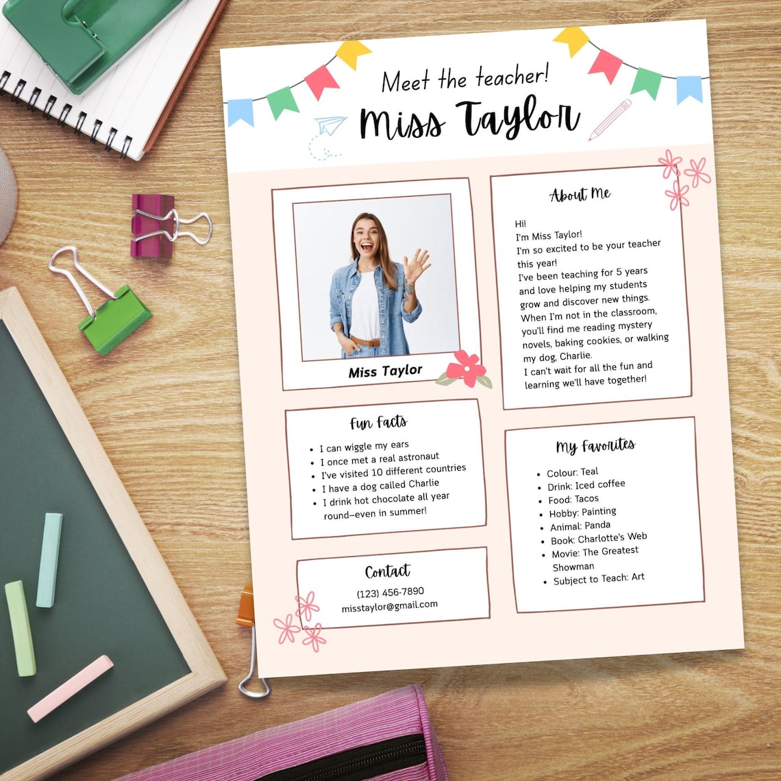 Cute Meet the Teacher Canva Template | Editable Teacher Introduction ...