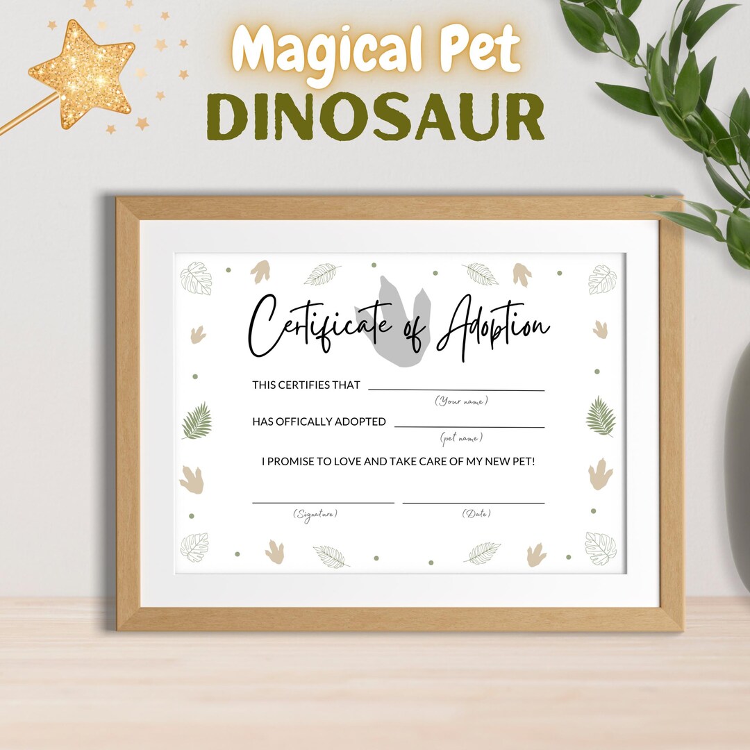 Dinosaur Adoption Certificates | Kids Party Printable | Canva Editable ...