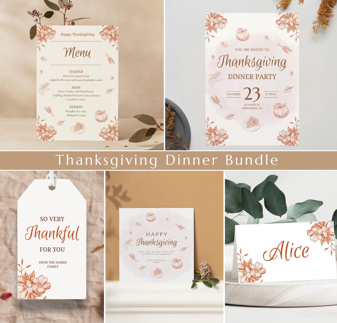 Thanksgiving Dinner Template Bundle: Autumn Floral Design (canva ...