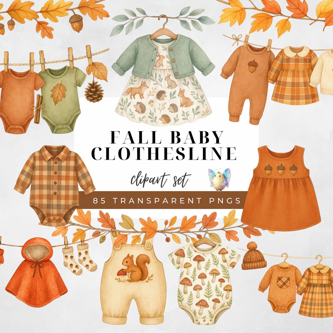 Fall Baby Clothesline Clipart Set | Autumn Baby Clothes PNG | Fall Baby ...