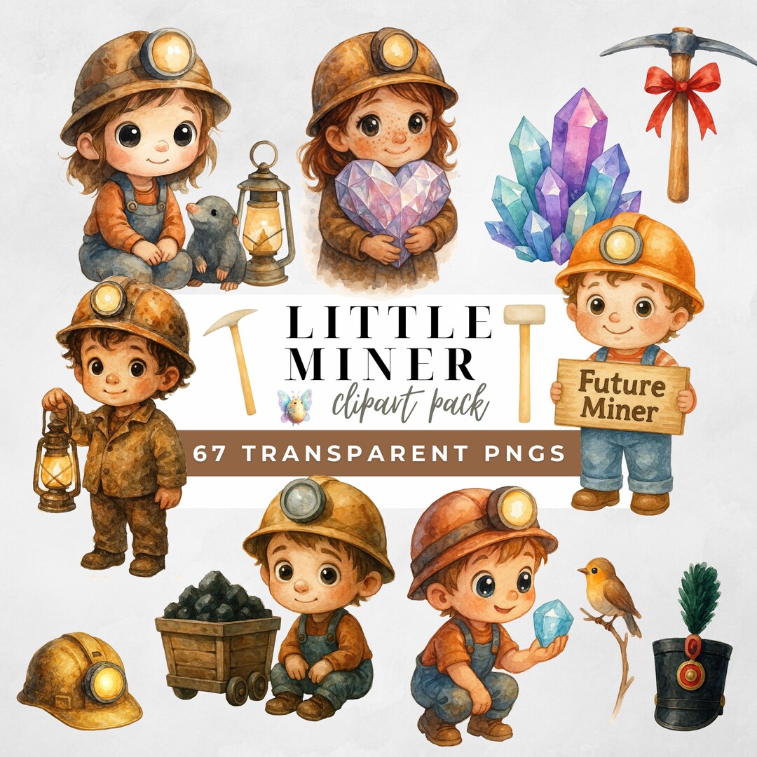 Little Miner Clipart, Cute Kids Miners, Coal, Gems, Barbórka Graphics ...