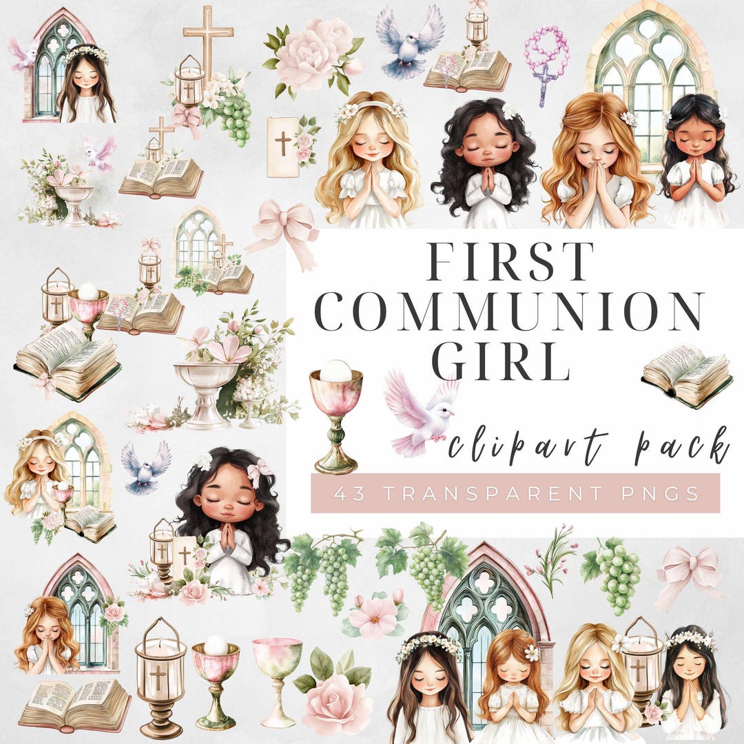 First Communion Girl Clipart Pack, Girl, First Communion, Curch, Dove ...