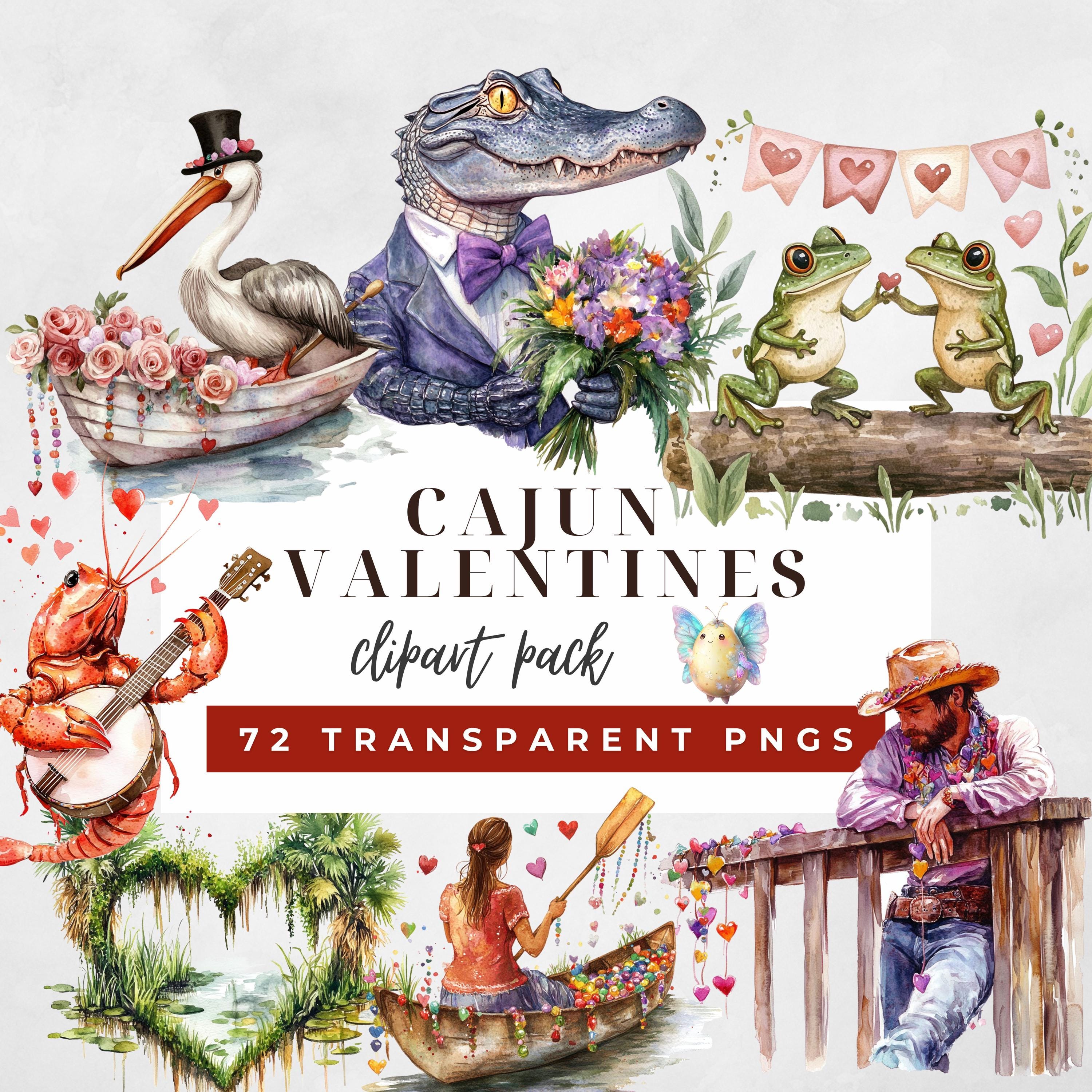 Cajun Valentines Clipart Pack, Watercolor Swamp Love Graphics ...