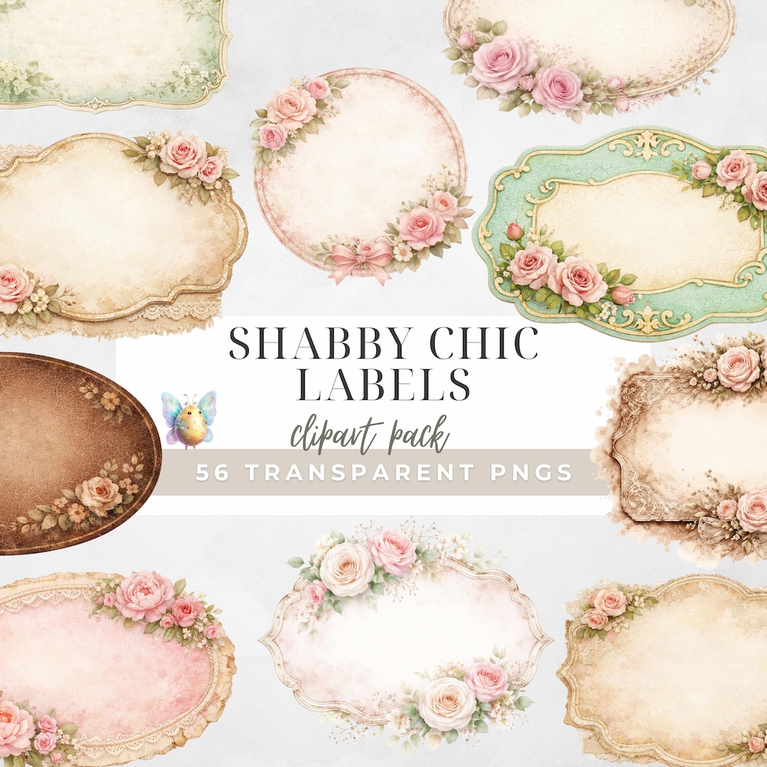 Shabby Chic Labels Clipart Bundle, Vintage Floral Frames, Romantic ...