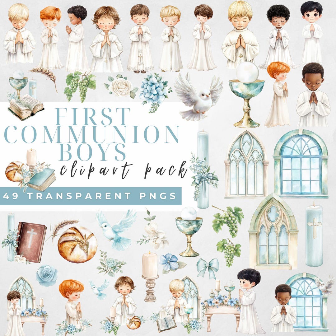 First Communion Boys Clipart Pack, Pngs, Watercolor, Religious ...