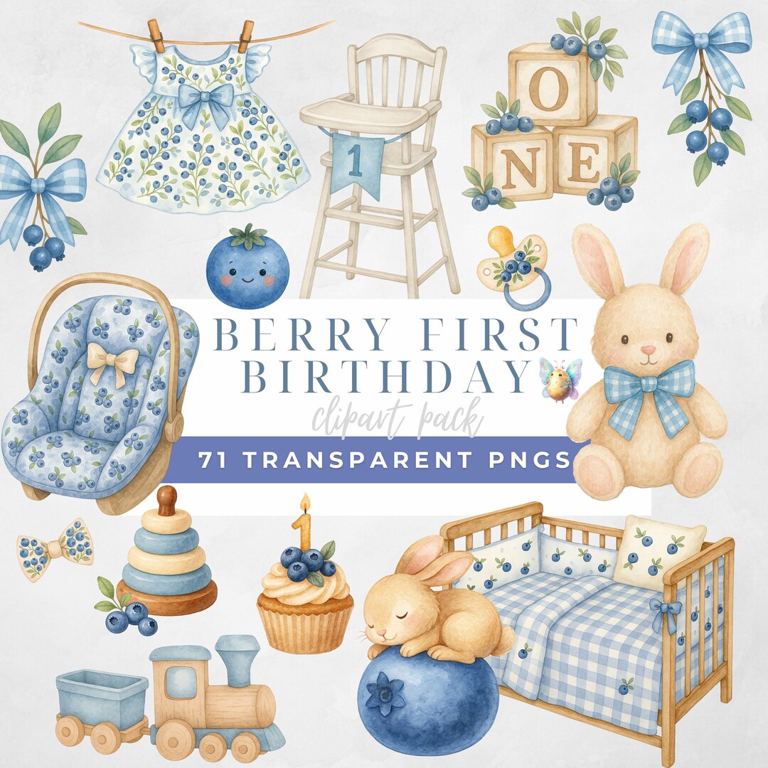 Berry First Birthday | Sweet One Baby Shower Decor | Blueberry Clipart ...
