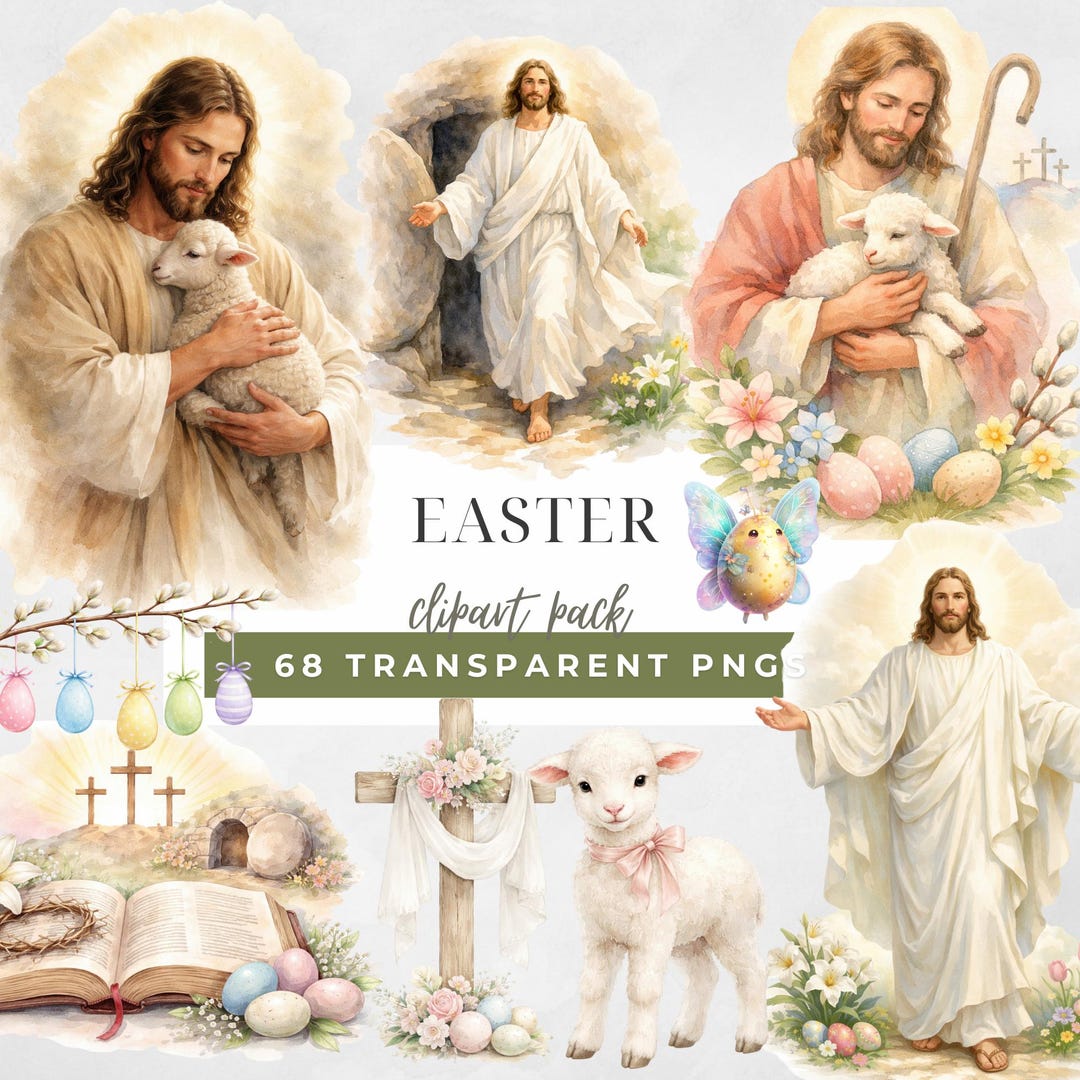 Christian Easter Clipart, Jesus Watercolor Clipart, Religious Easter ...