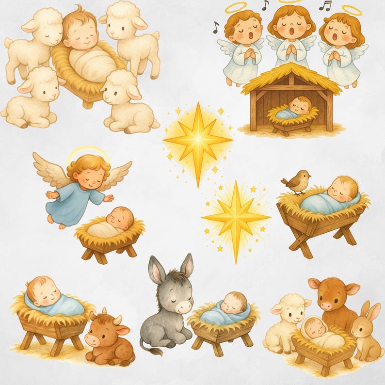 Cute Nativity Scene Clipart, Watercolor Christmas Jesus Birth, Baby ...