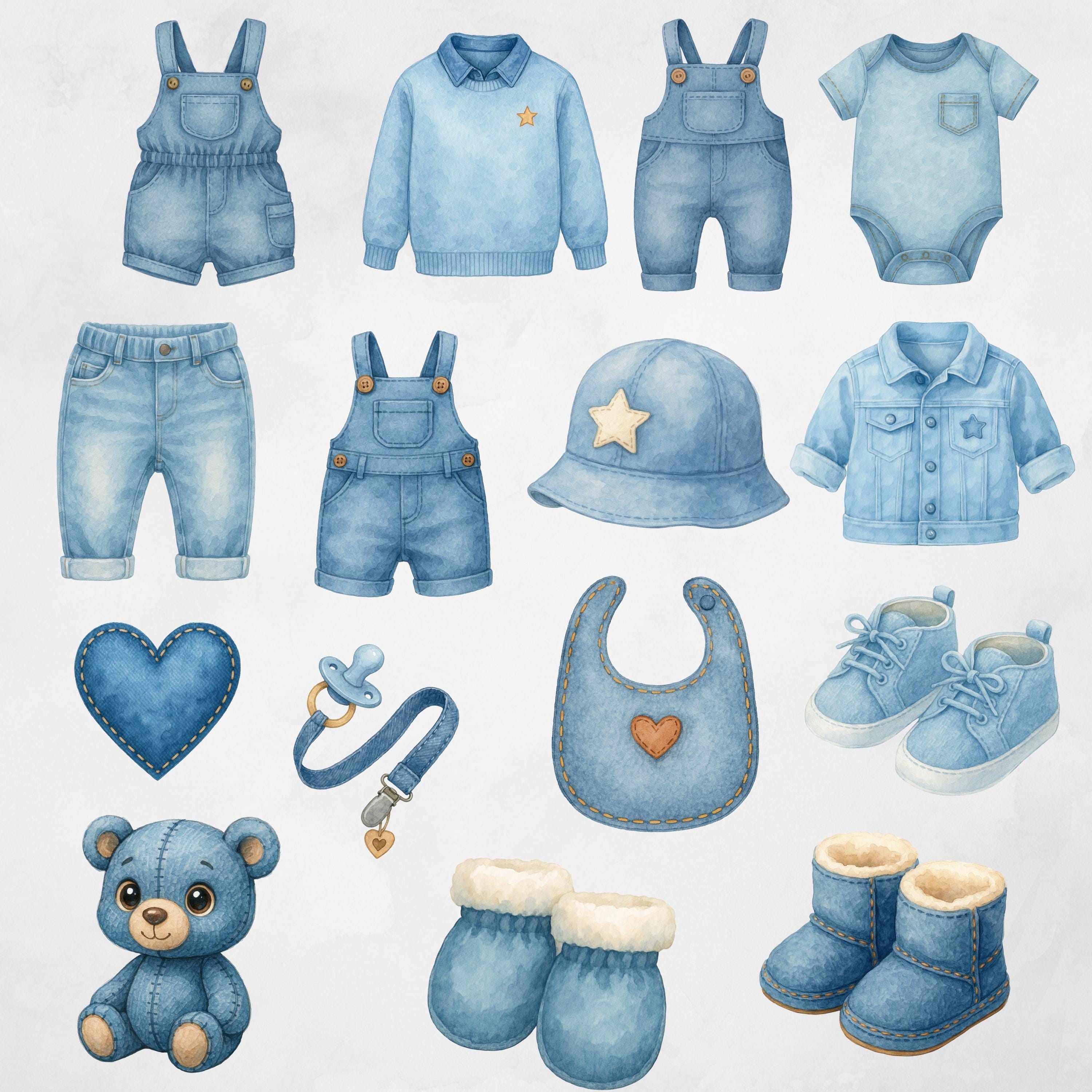 Watercolor Baby Boy Clothesline Clipart, Adorable Nursery Art, Digital ...