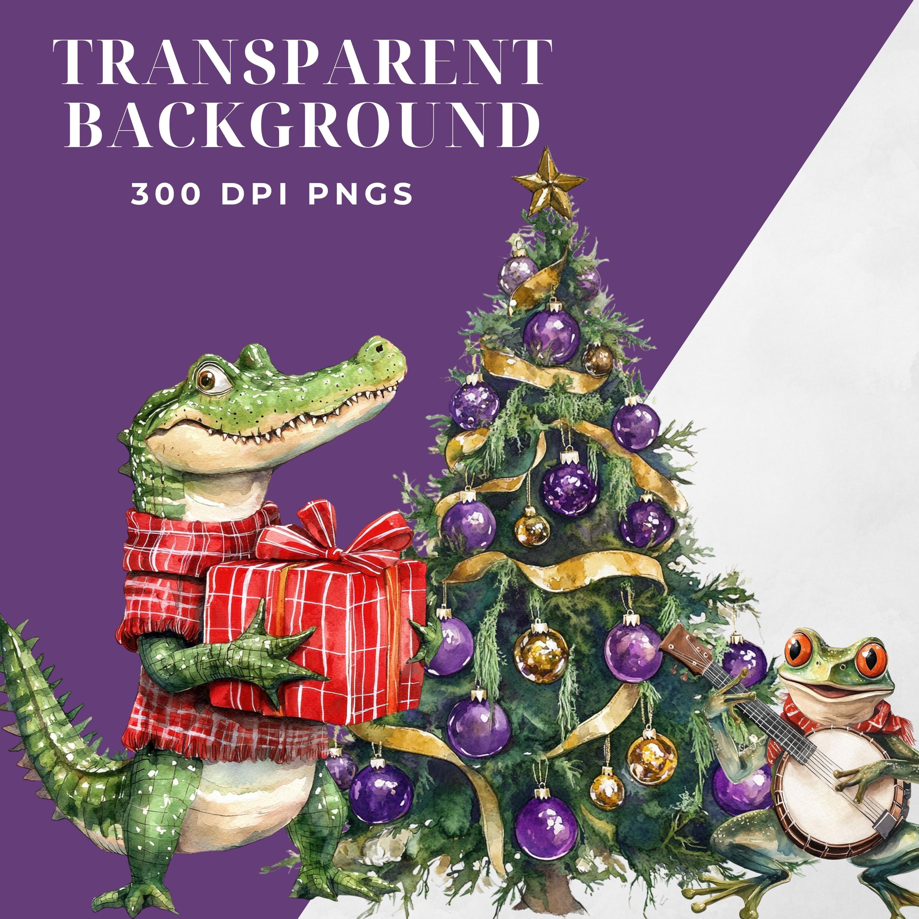 Cajun Christmas Bundle Clipart, Watercolor Cajun Santa and Alligator ...