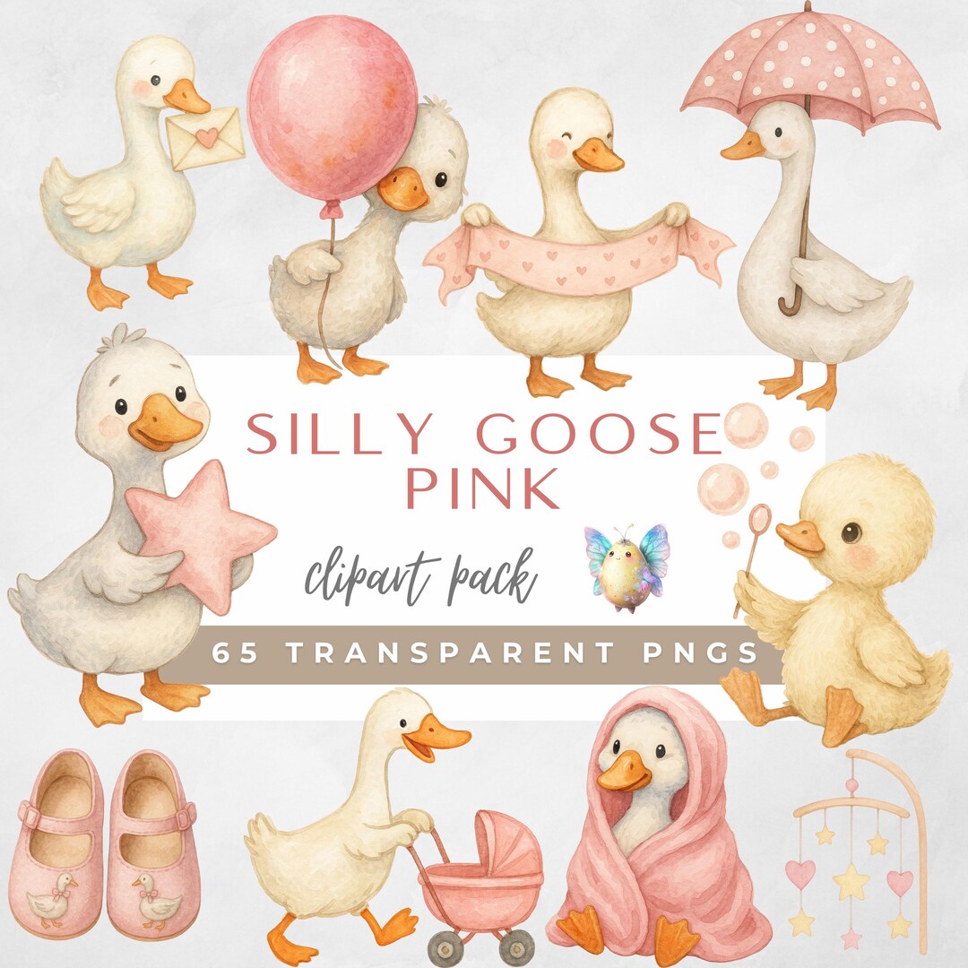 Pink Goose, Silly Goose Baby Shower Clipart, Pink Goose With Balloon ...