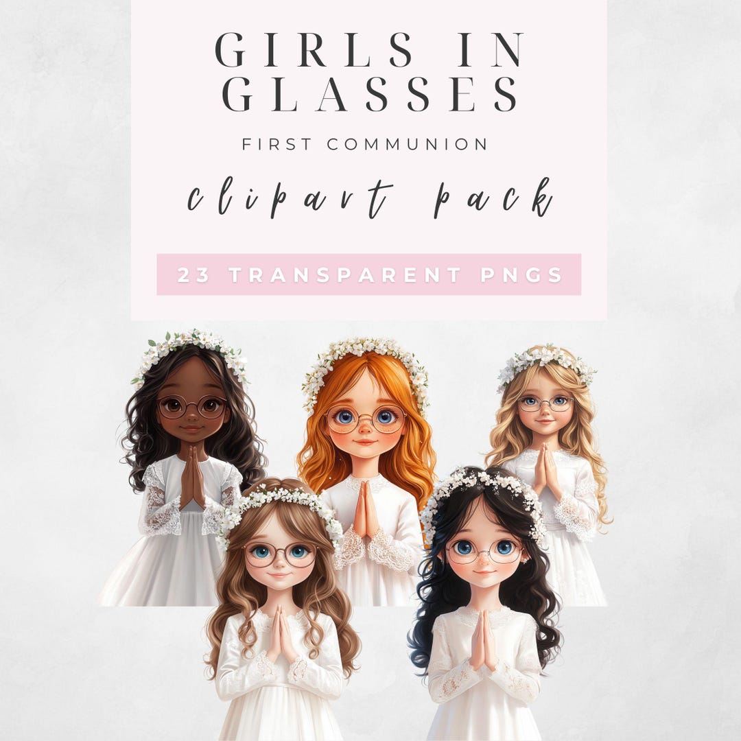 First Communion Girls Clipart With Glasses – Watercolor PNG Pack ...
