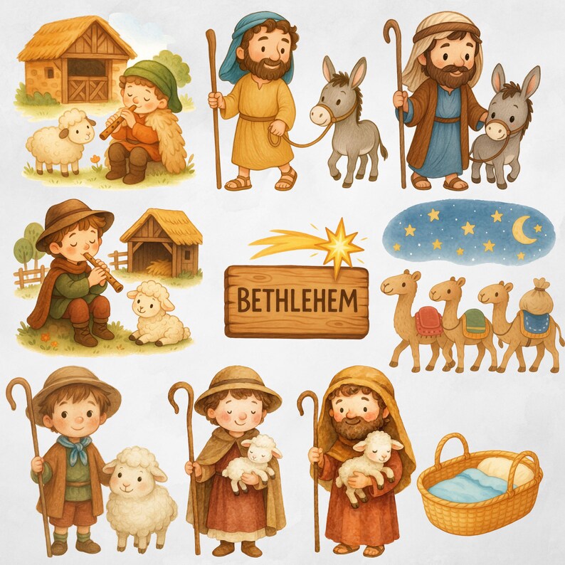 Cute Nativity Scene Clipart, Watercolor Christmas Jesus Birth, Baby ...
