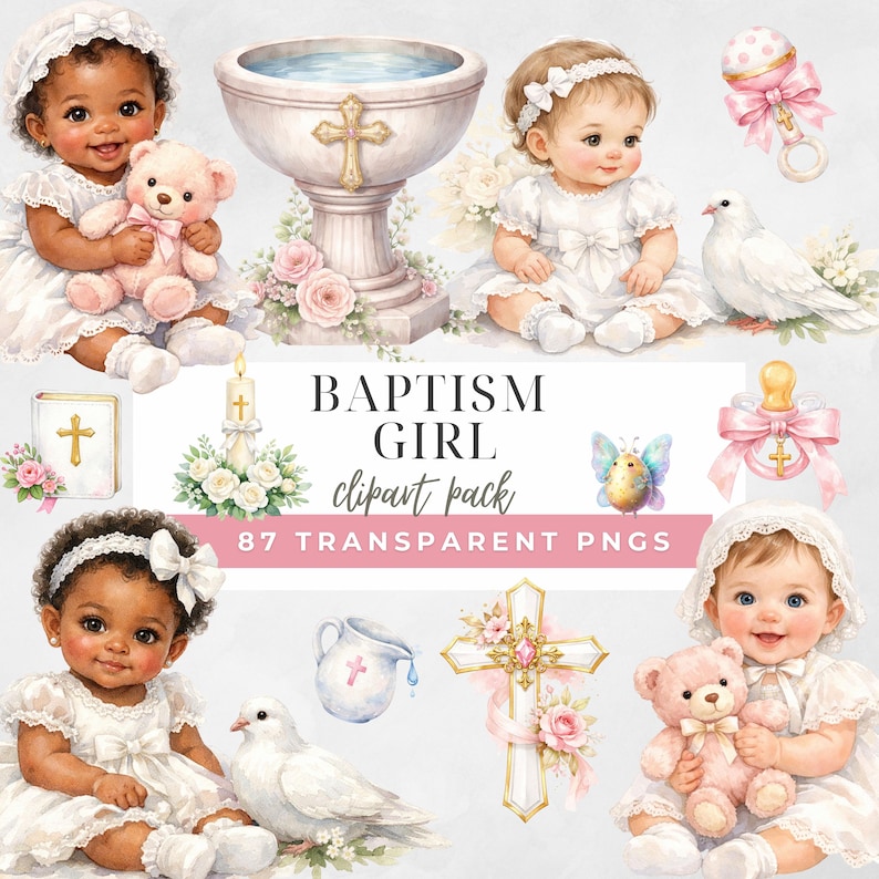 Baptism Girl Clipart Bundle, Christening Girl Clipart, First Communion ...