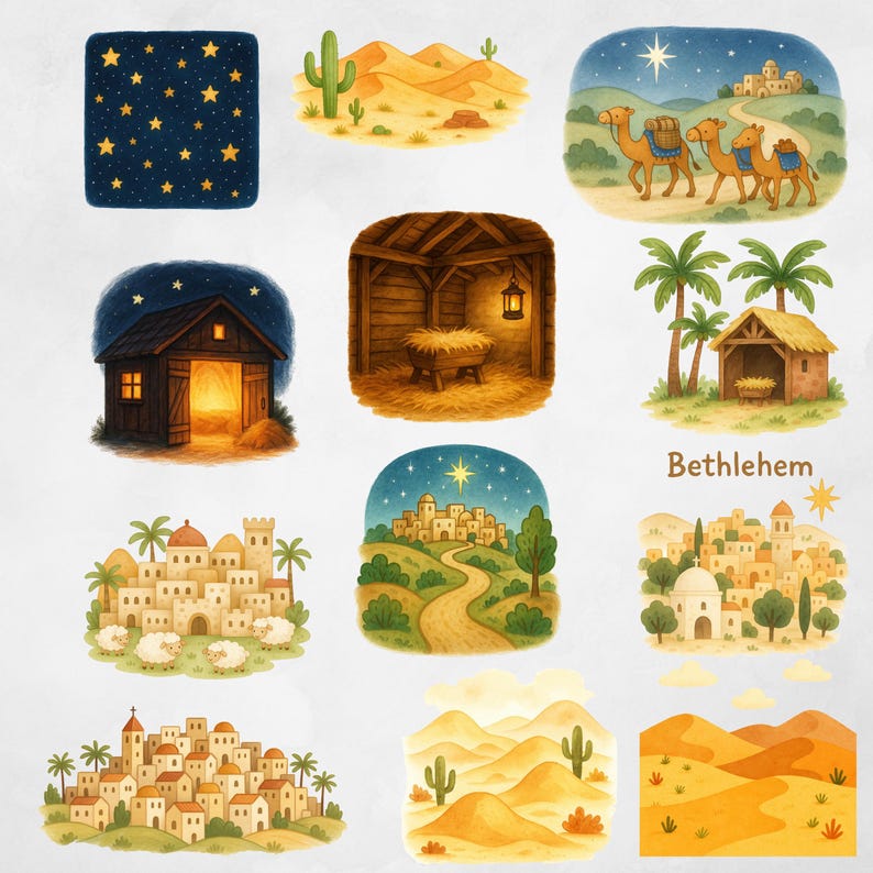 Cute Nativity Scene Clipart, Watercolor Christmas Jesus Birth, Baby ...