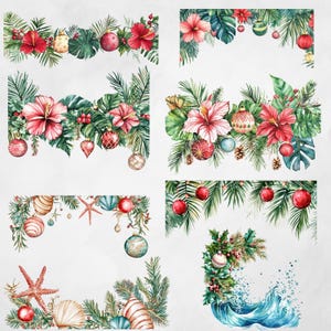 Tropical Christmas Clipart, Beach Santa, Beach Santa, Flamingo, Snowmen ...