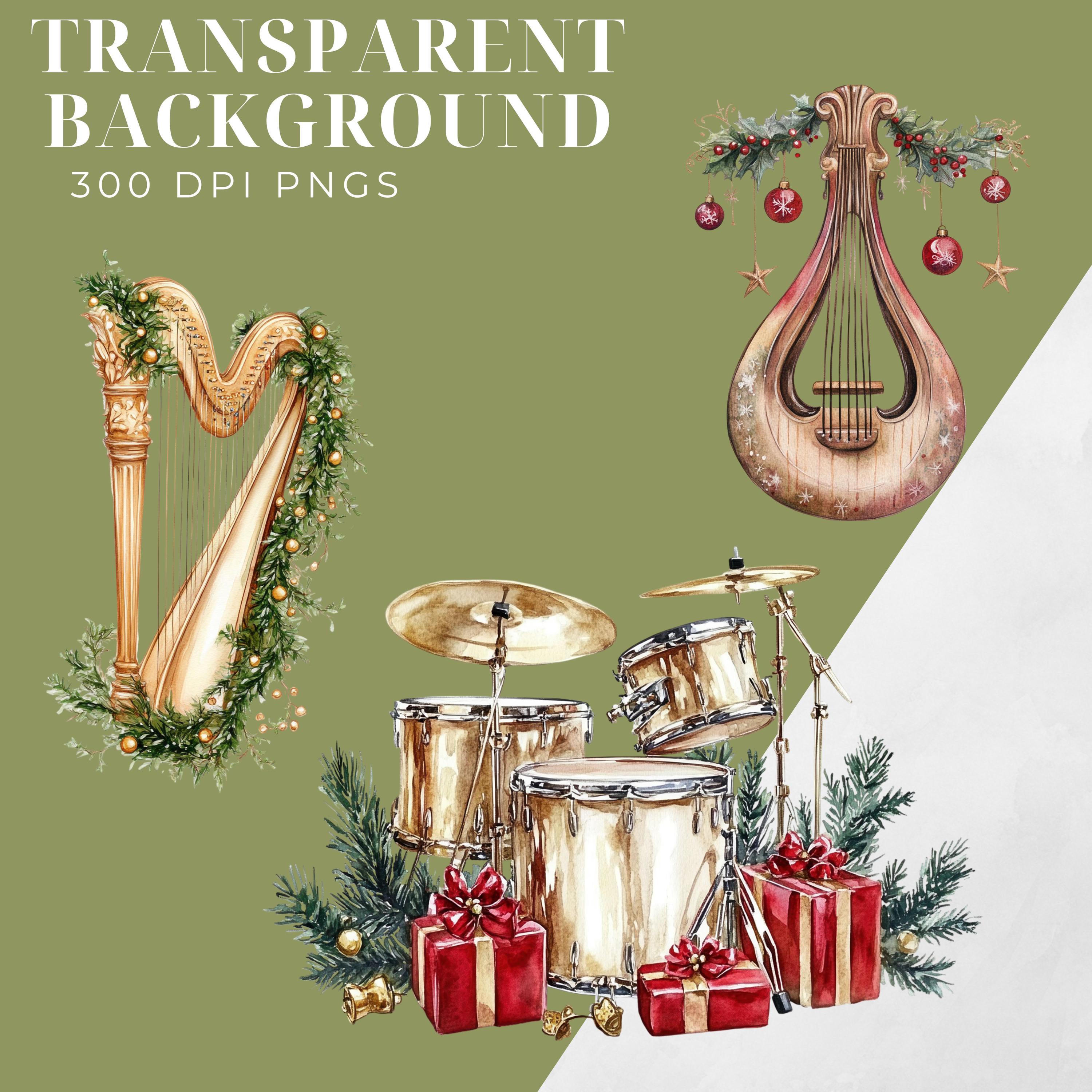 Watercolor Holiday Music, Musical Instrument Christmas Clipart, Music ...