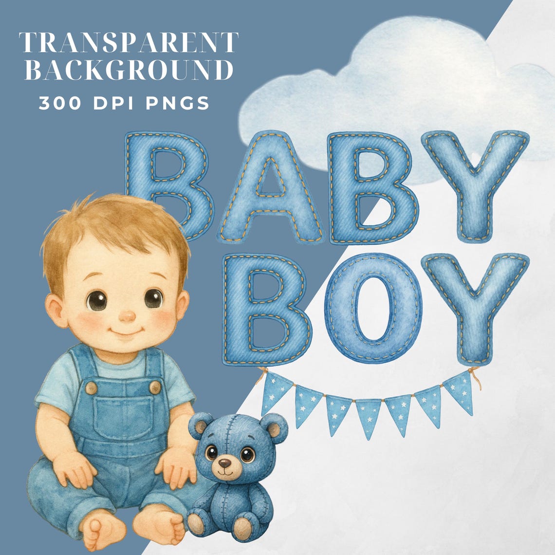 Watercolor Baby Boy Clothesline Clipart, Adorable Nursery Art, Digital ...