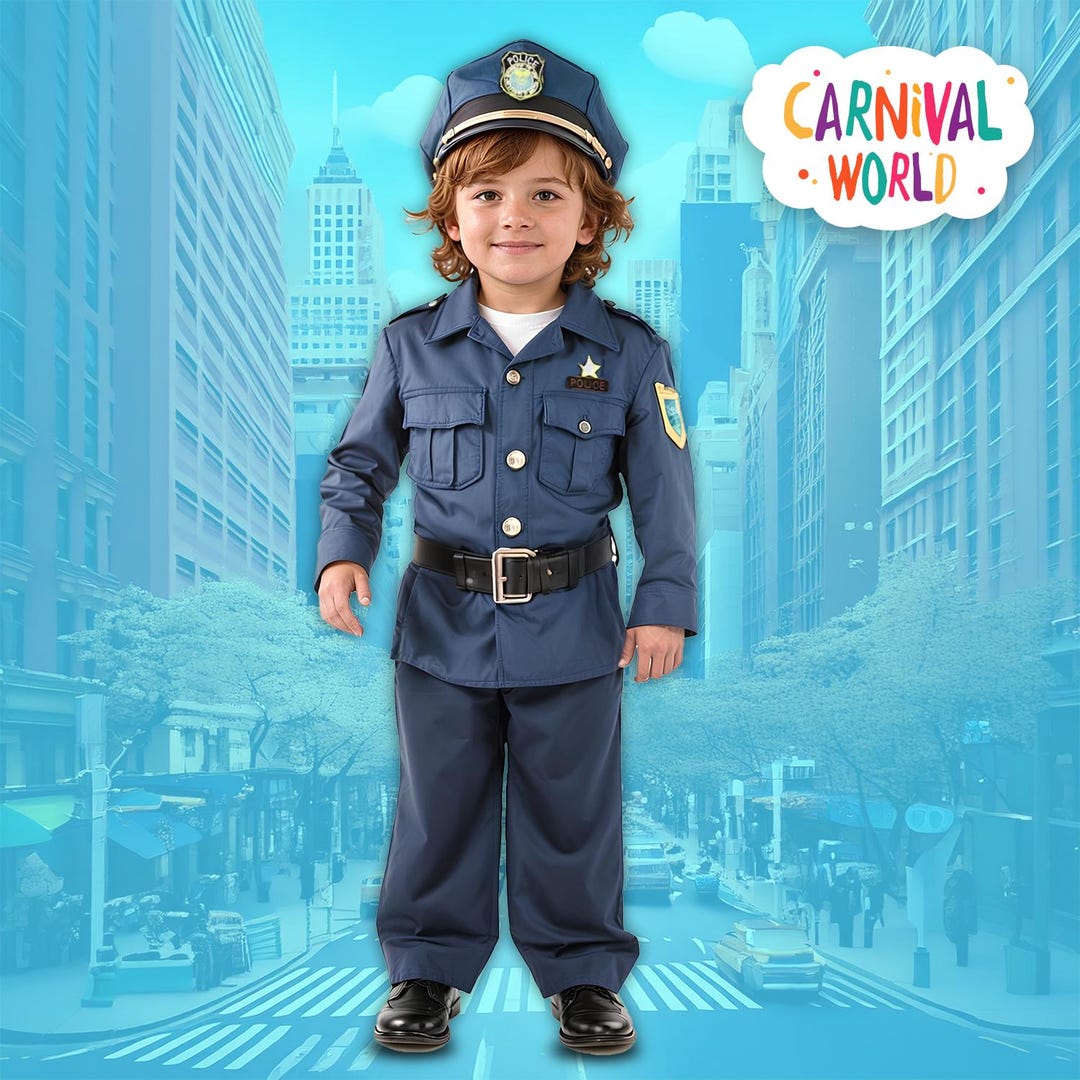 Police Officer Costume for Kids ~ Realistic Cop Uniform With Hat ~ Law ...