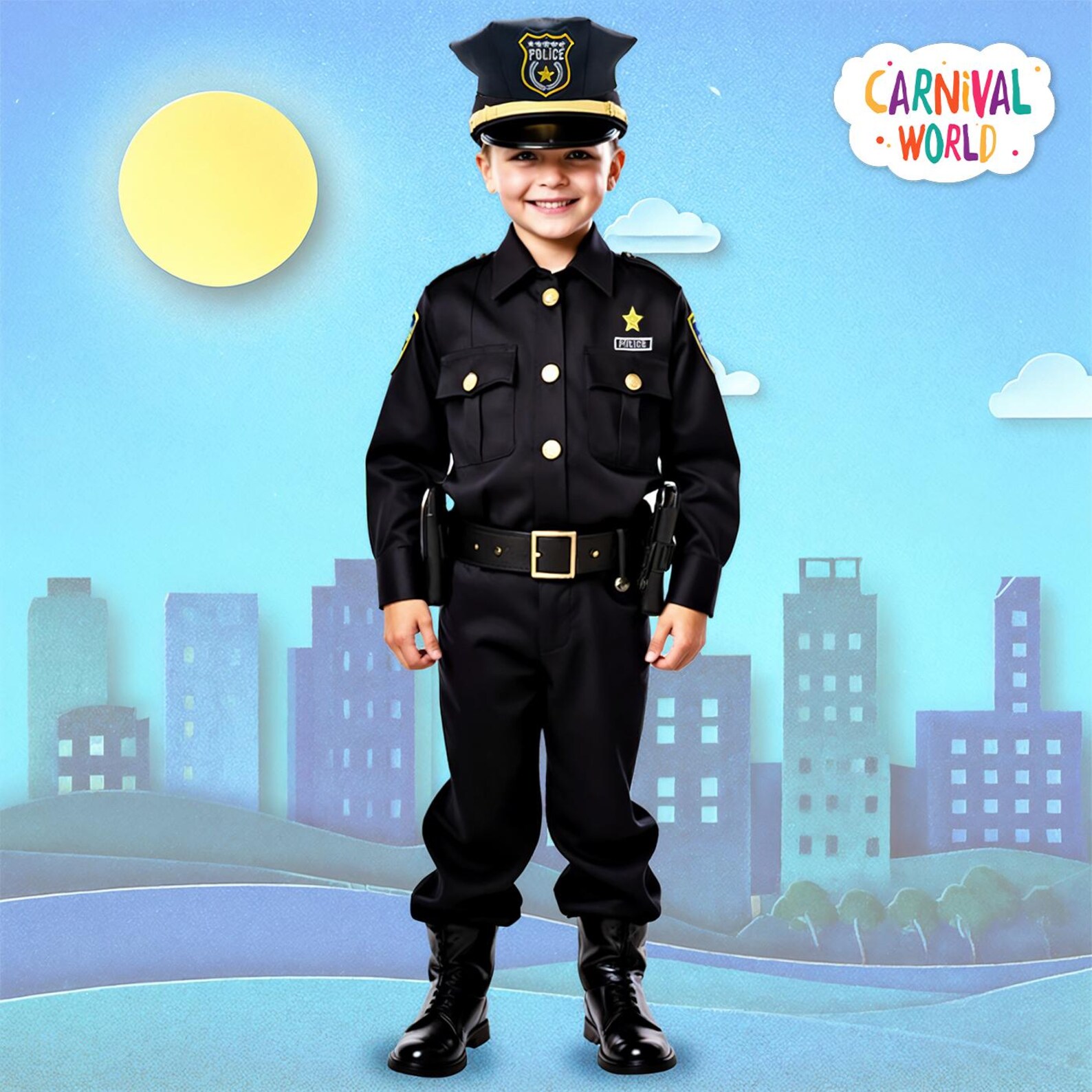 Deluxe Police Officer Costume for Kids ~ Embroidered Police Uniform ...